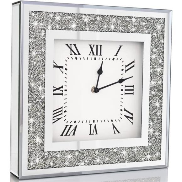 Wall Decor | Crystal Crush Diamond Mirrored Square Wall Clock With ...
